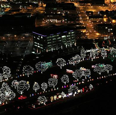 The Rotary Lights display lights up Riverside Park in this aerial view ...