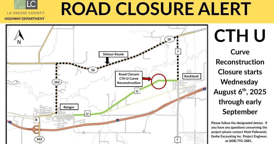 Rockland-Bangor Hwy. U detour starts Aug. 6