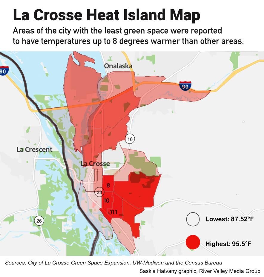 Urban heat islands identified in La Crosse neighborhoods due to lack of ...