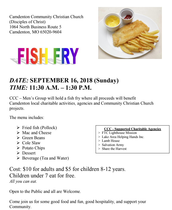 Fish Fry For Charity at Camdenton Community Christian Church | Charity ...