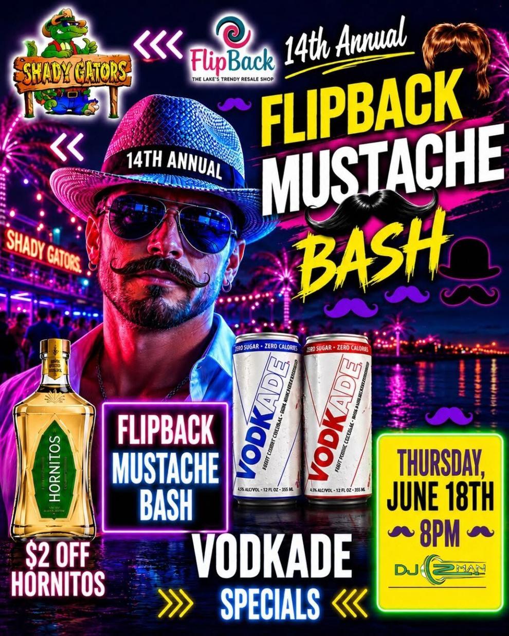 14th Annual FlipBack Mustache Bash @ Shady Gators! | Live Music ...