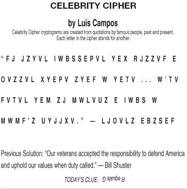 CELEBRITY CIPHER | Arts-and-entertainment | leadertimes.com