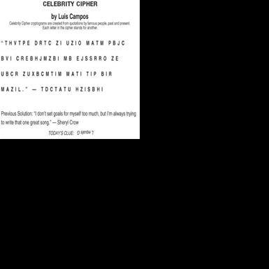 CELEBRITY CIPHER | Arts-and-entertainment | leadertimes.com