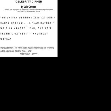 CELEBRITY CIPHER | Arts-and-entertainment | leadertimes.com