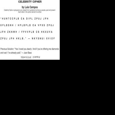 CELEBRITY CIPHER | Arts-and-entertainment | leadertimes.com