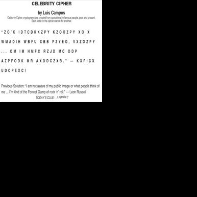 CELEBRITY CIPHER | Arts-and-entertainment | leadertimes.com