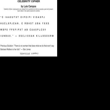 CELEBRITY CIPHER | Arts-and-entertainment | leadertimes.com