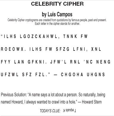CELEBRITY CIPHER | Arts-and-entertainment | leadertimes.com
