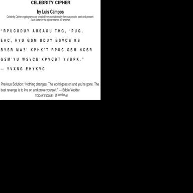 CELEBRITY CIPHER | Arts-and-entertainment | leadertimes.com