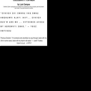 CELEBRITY CIPHER | Arts-and-entertainment | leadertimes.com