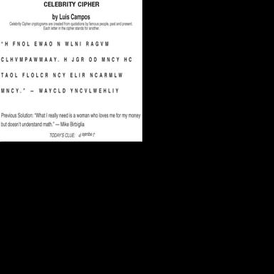CELEBRITY CIPHER | Arts-and-entertainment | leadertimes.com