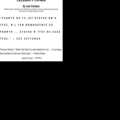 CELEBRITY CIPHER | Arts-and-entertainment | leadertimes.com