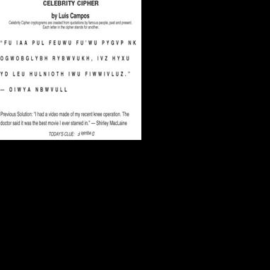 CELEBRITY CIPHER | Arts-and-entertainment | leadertimes.com