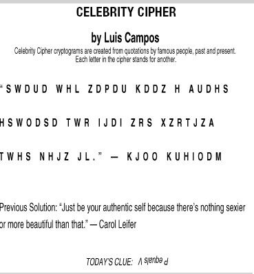 CELEBRITY CIPHER | Arts & Entertainment | leadertimes.com