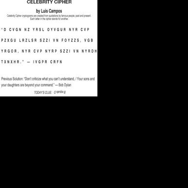 CELEBRITY CIPHER | Arts-and-entertainment | leadertimes.com