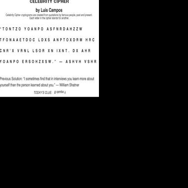 CELEBRITY CIPHER | Arts-and-entertainment | leadertimes.com