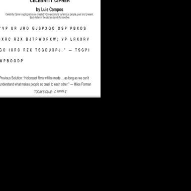 CELEBRITY CIPHER | Arts-and-entertainment | leadertimes.com