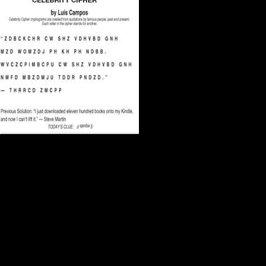 CELEBRITY CIPHER | Arts-and-entertainment | leadertimes.com