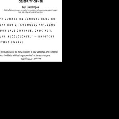 CELEBRITY CIPHER | Arts-and-entertainment | leadertimes.com