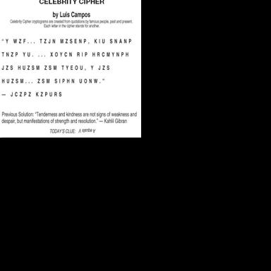 CELEBRITY CIPHER | Arts-and-entertainment | leadertimes.com