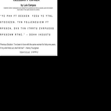 CELEBRITY CIPHER | Arts-and-entertainment | leadertimes.com