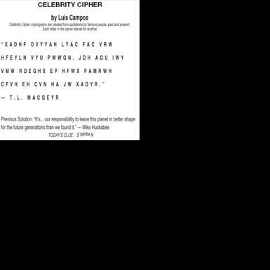 CELEBRITY CIPHER | Arts-and-entertainment | leadertimes.com