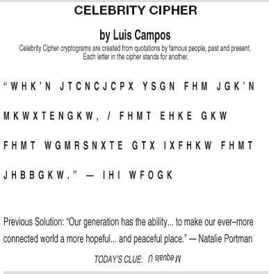 CELEBRITY CIPHER | Arts-and-entertainment | leadertimes.com