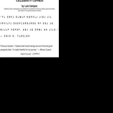 CELEBRITY CIPHER | Arts-and-entertainment | leadertimes.com