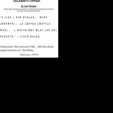 CELEBRITY CIPHER | Arts-and-entertainment | leadertimes.com