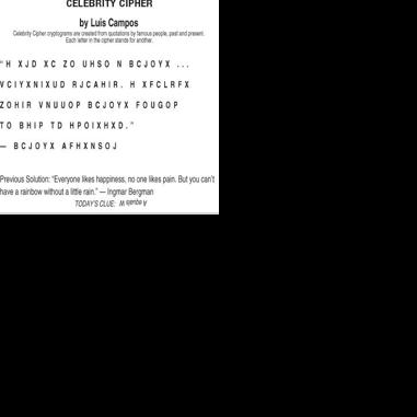 CELEBRITY CIPHER | Arts-and-entertainment | leadertimes.com