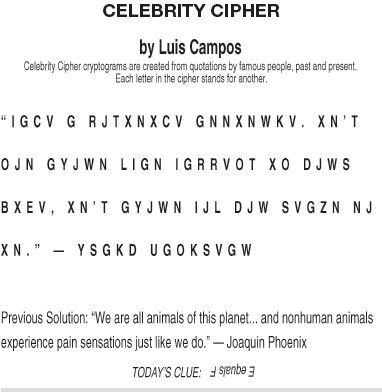 CELEBRITY CIPHER | Arts-and-entertainment | leadertimes.com