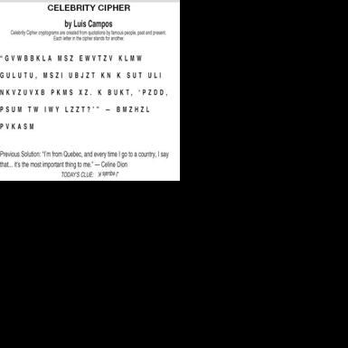 CELEBRITY CIPHER | Arts-and-entertainment | leadertimes.com