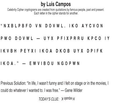 CELEBRITY CIPHER | Arts-and-entertainment | leadertimes.com