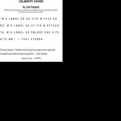 CELEBRITY CIPHER | Arts-and-entertainment | leadertimes.com