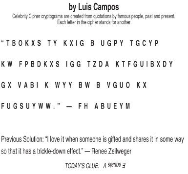 CELEBRITY CIPHER | Arts-and-entertainment | leadertimes.com