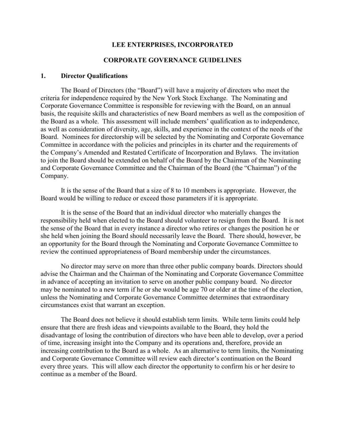 Corporate Governance Guidelines | | lee.net