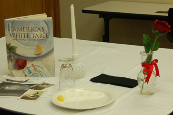 White table display honors veterans, active service members