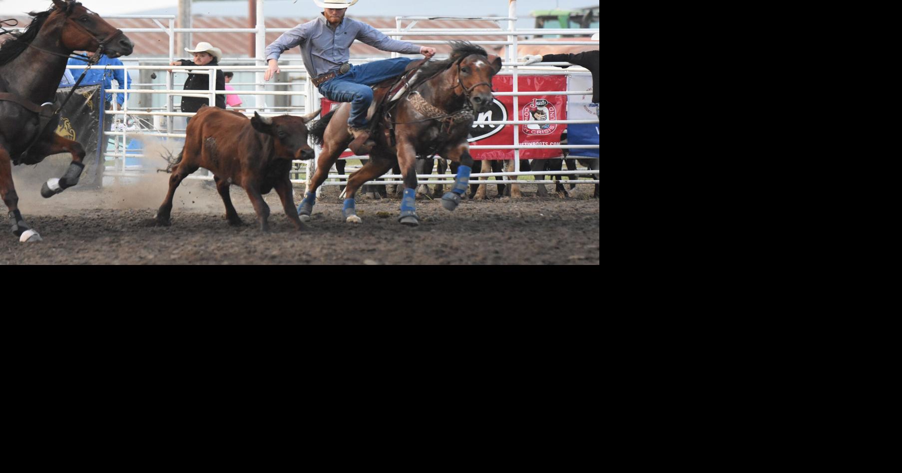 Two local steer wrestlers compete at Wahoo PRCA Rodeo