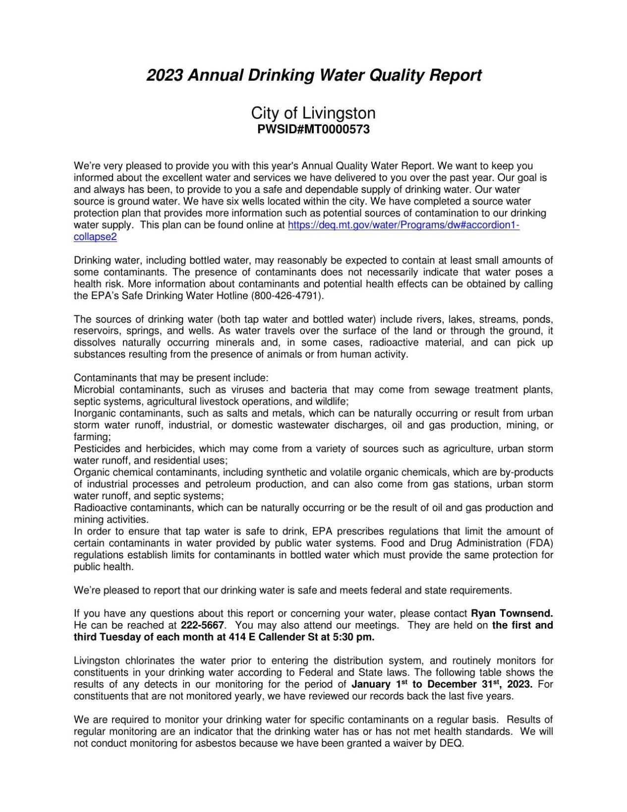 2023 Annual Drinking Water Quality Report | | livingstonenterprise.com