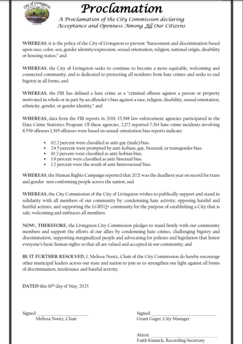 A Proclamation of the City Commission declaring Acceptance and Openness ...