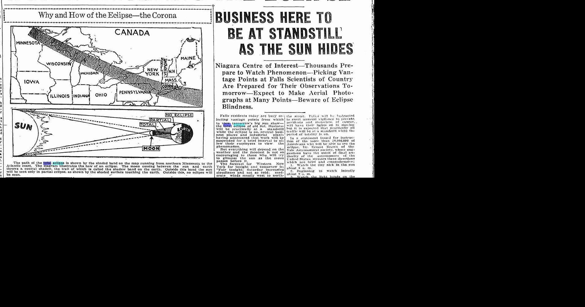 NIAGARA DISCOVERIES: Two previous eclipses cast a shadow over Niagara County | Lifestyles ...