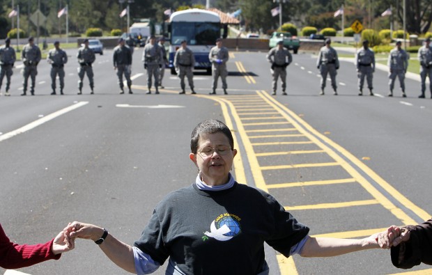 Protesters gather at Vandenberg main gate | Vandenberg | lompocrecord.com
