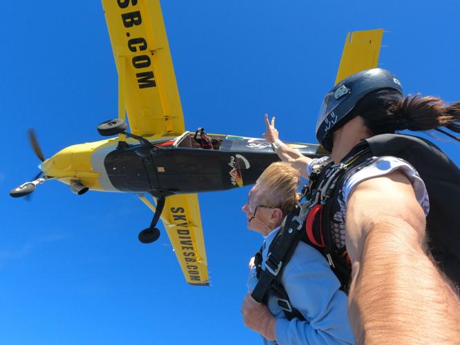 84-year-old parachuting champion jumps 3X with Skydive Santa Barbara in ...