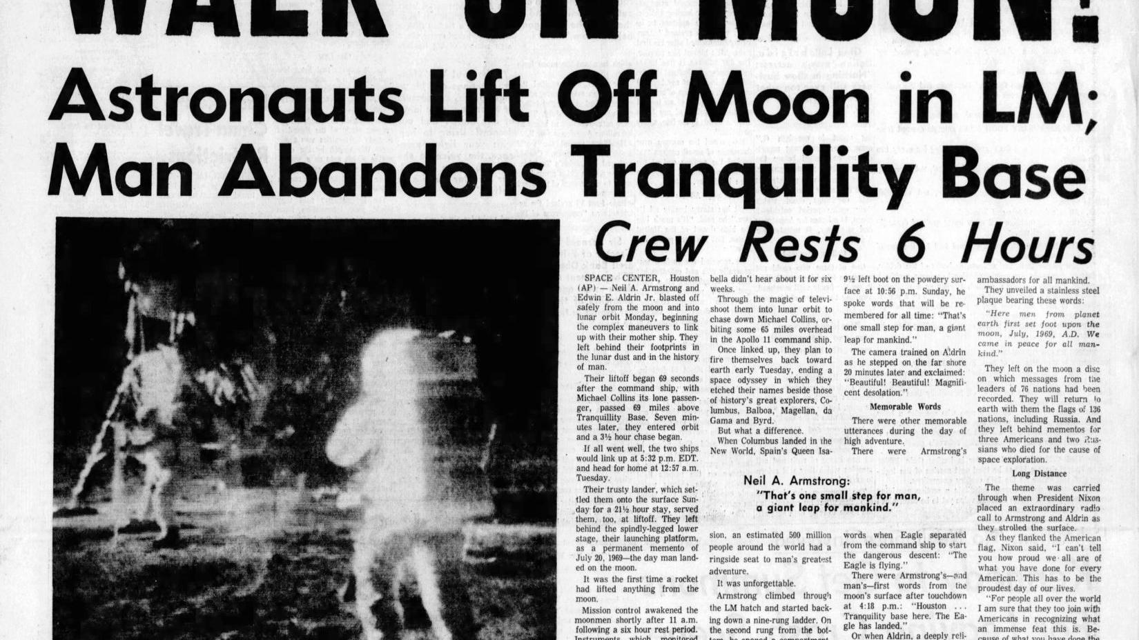 1969 moon landing news report