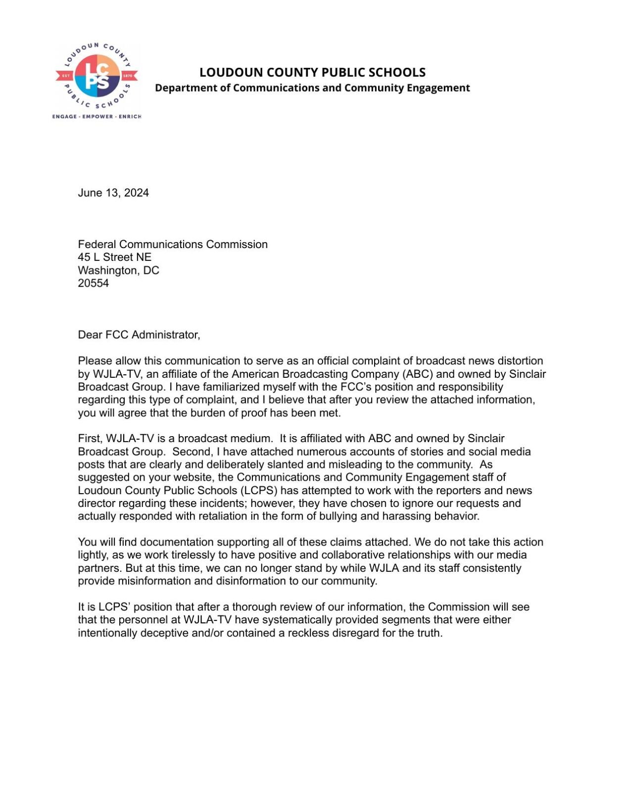 LCPS FCC Complaint Letter | | loudounnow.com