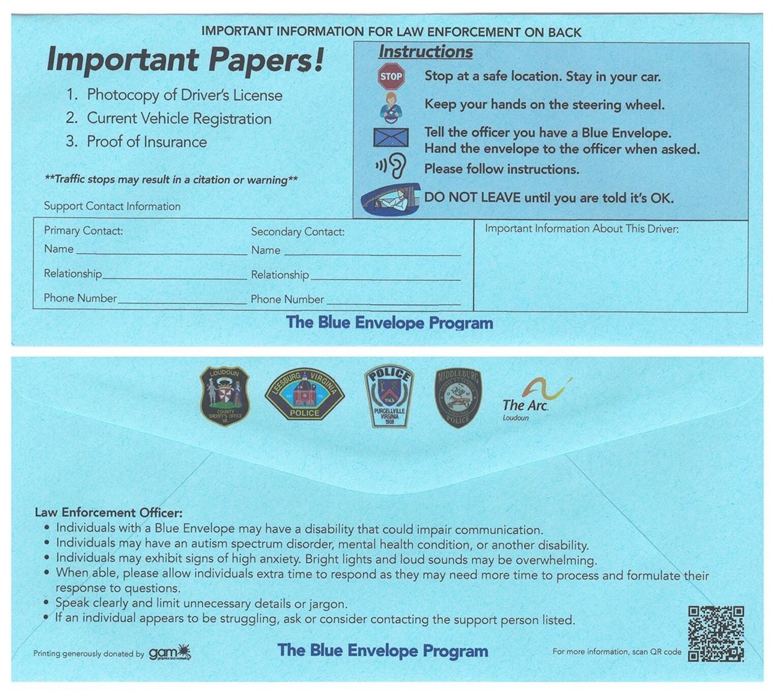 Law Enforcement, The Arc of Loudoun Launch Blue Envelope Program | News | loudounnow.com