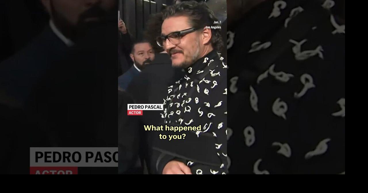 Pedro Pascal arrives on the Golden Globes red carpet with an arm sling ...