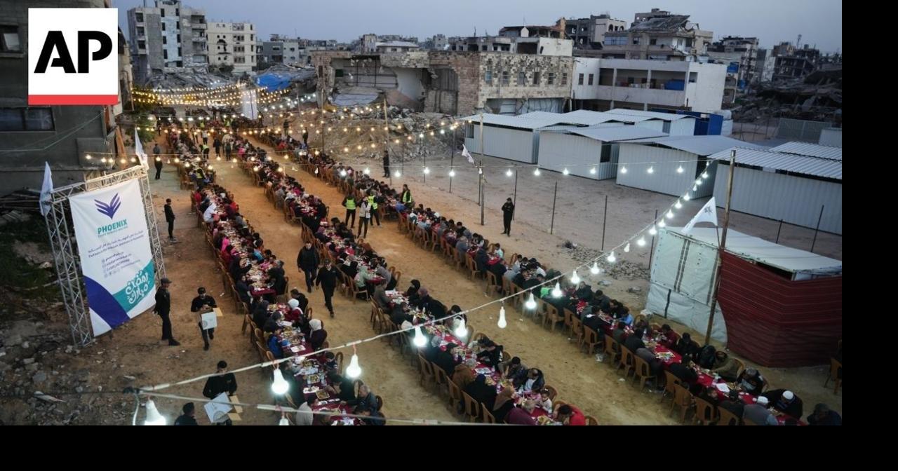 Hundreds gather for a mass iftar in Gaza as Ramadan begins | Ap Video ...