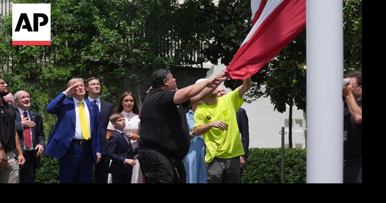 Trump watches US flag being raised on new pole at the White House | Ap ...