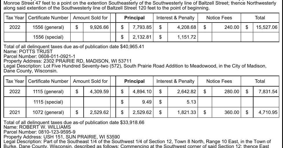 DANE COUNTY TREASURER - Ad from 2026-01-14